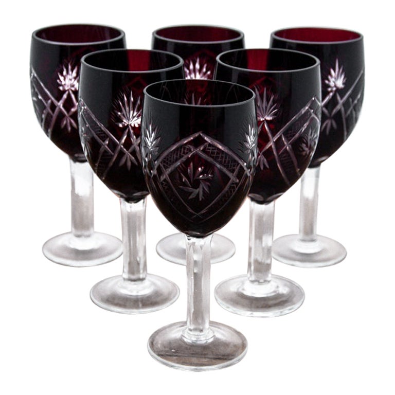 Six Maroon Crystal Glasses, 1960s For Sale at 1stDibs