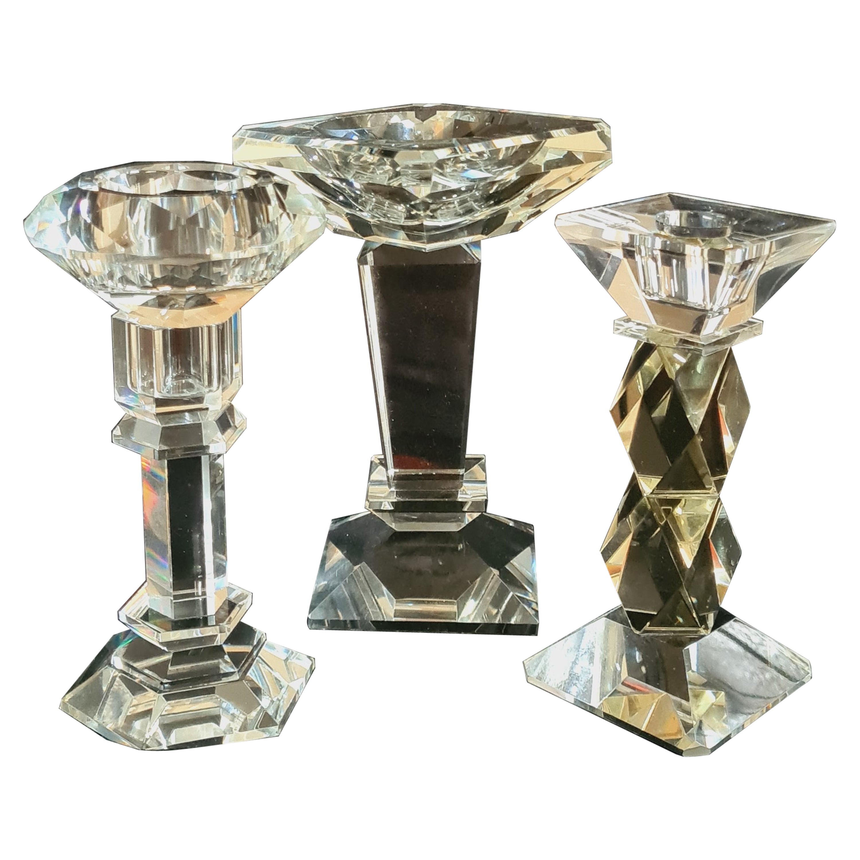 Set of Four Petite Vintage Faceted Crystal Candleholders, 1970s at 1stDibs