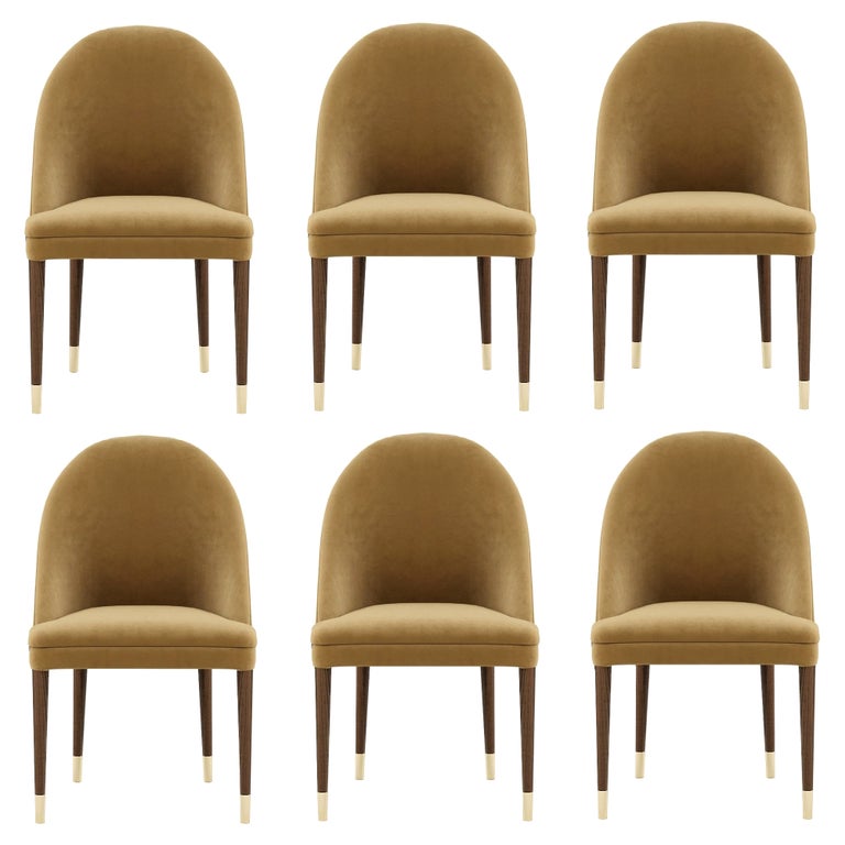 Contemporary Dining Chairs in Camel Velvet, Set of 6 For Sale at 1stDibs