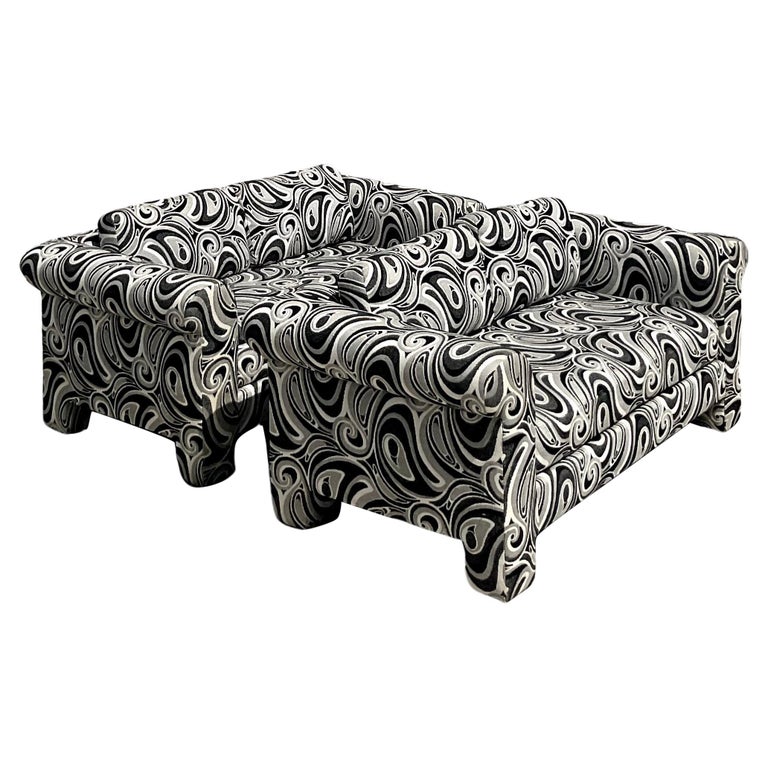 Vintage Dreyfuss Wool Jacquard Swirl Loveseats, a Pair For Sale at 1stDibs