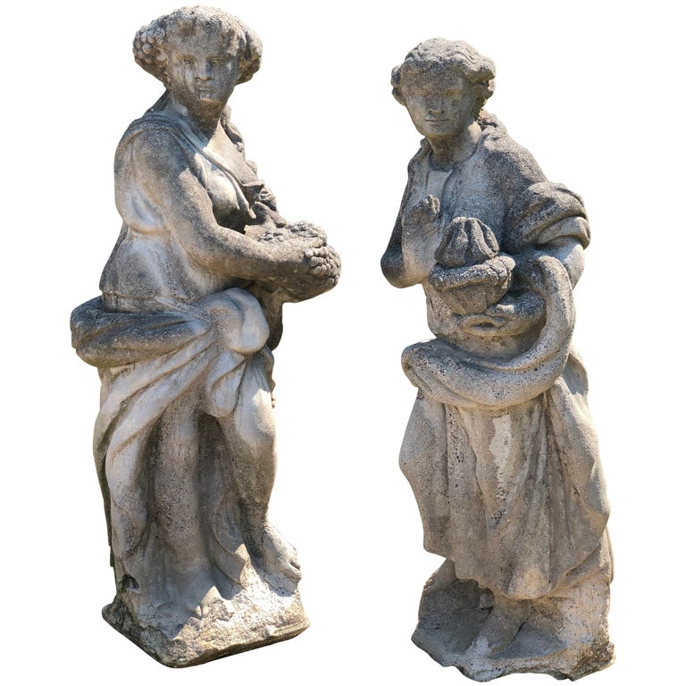 Pair of Classical Cast Stone Four Seasons Garden Statues For Sale at ...