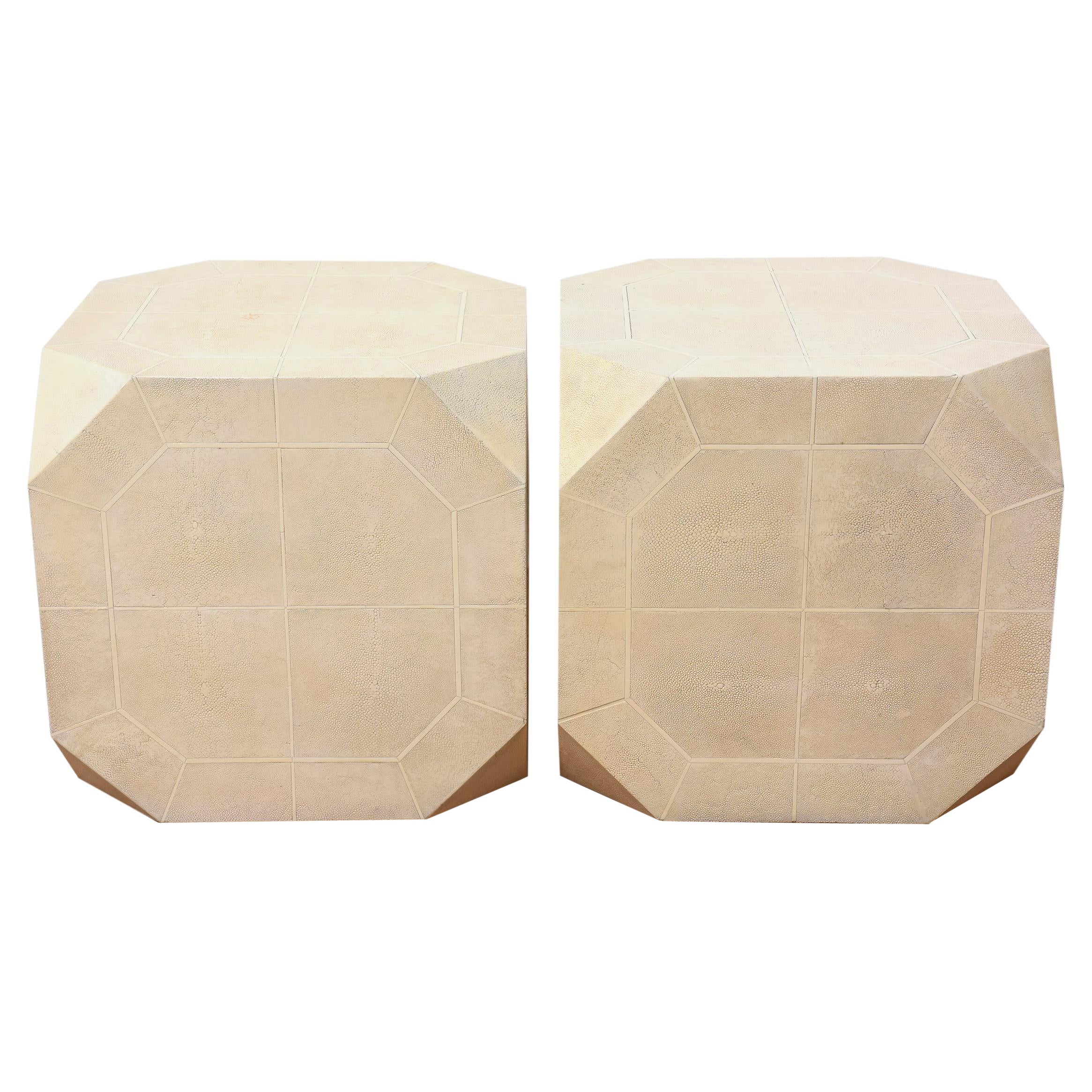 Pair of Sculptural White Lacquered Cube Square Side Tables at 1stDibs