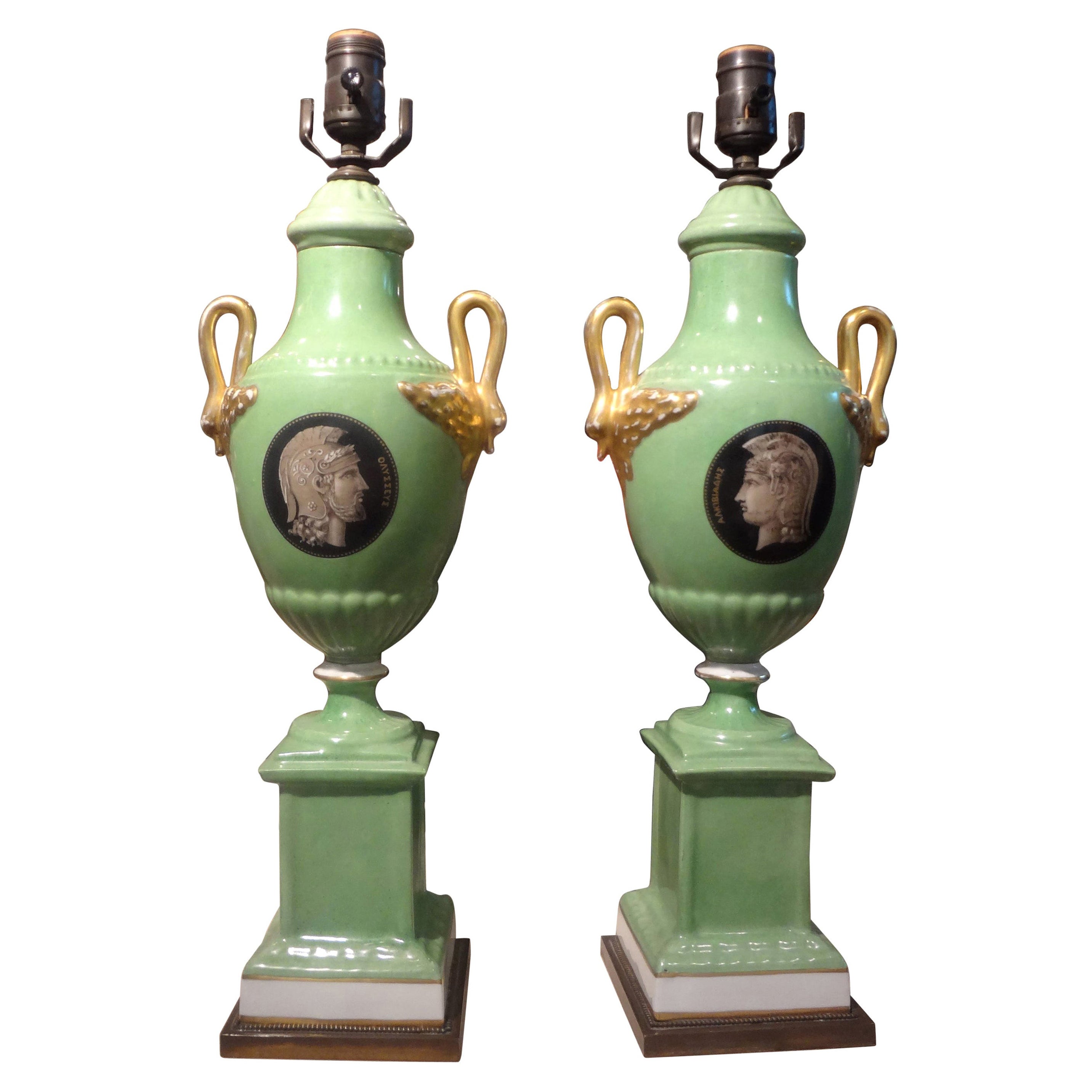 Pair of Neoclassical Porcelain Lamps For Sale at 1stDibs