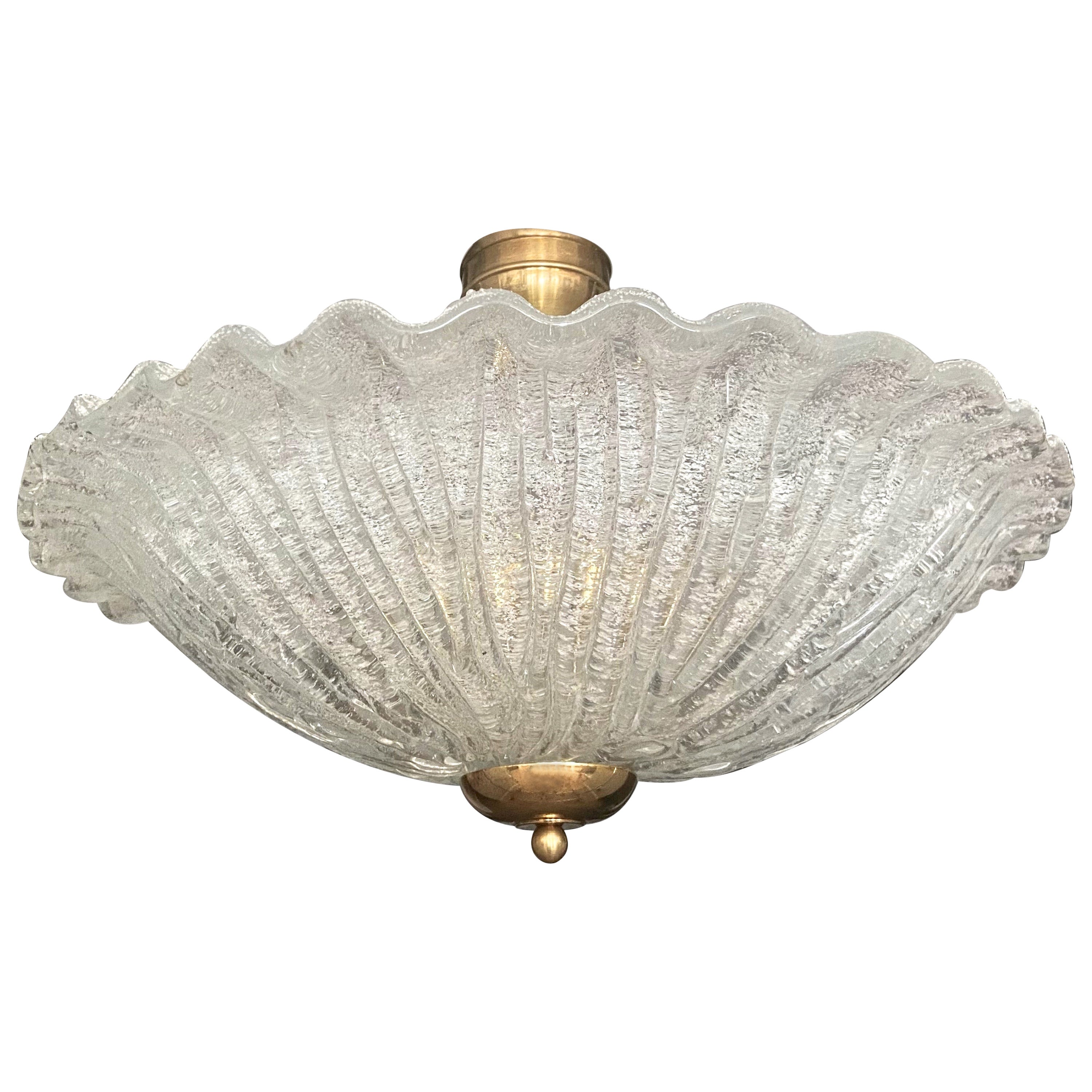 Large Midcentury Flush Mount Light with Gold Band and Frosted Glass ...