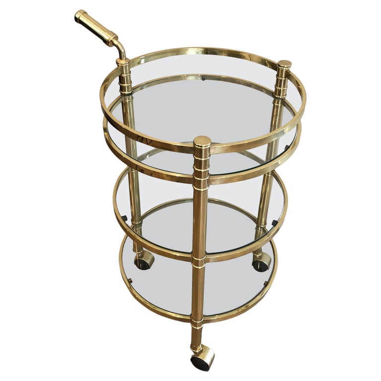 Round Brass Drinks Trolley, French, Circa 1970 at 1stDibs