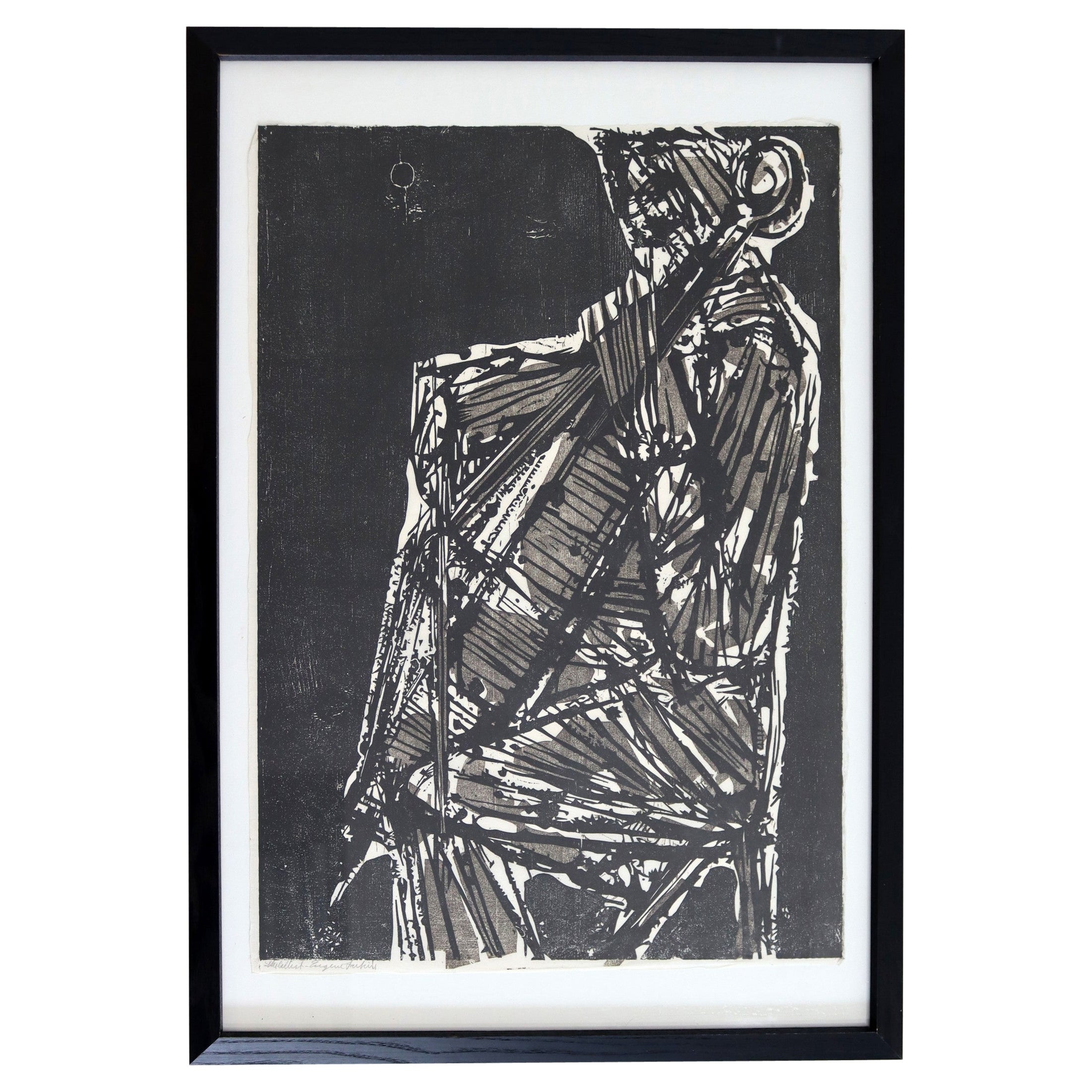 Mid-Century Modern Framed Susan Bolt Untitled Female Pastel Art Framed ...