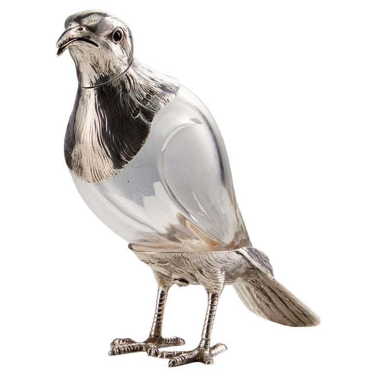 Antique Glass and Sterling Silver Bird Decanter by Asprey London, 1892 ...