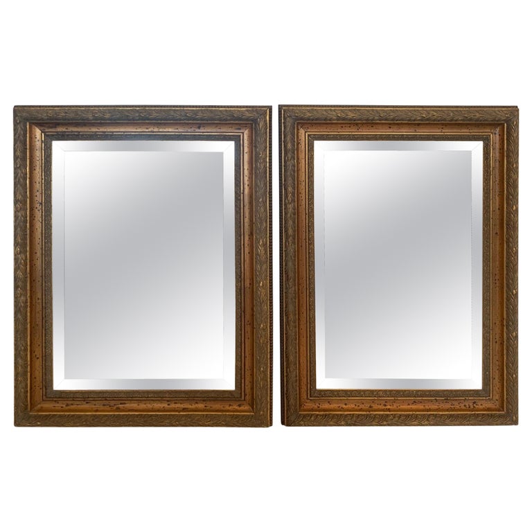 Classic Pair of Giltwood Rectangular Bevelled Mirrors For Sale at 1stDibs