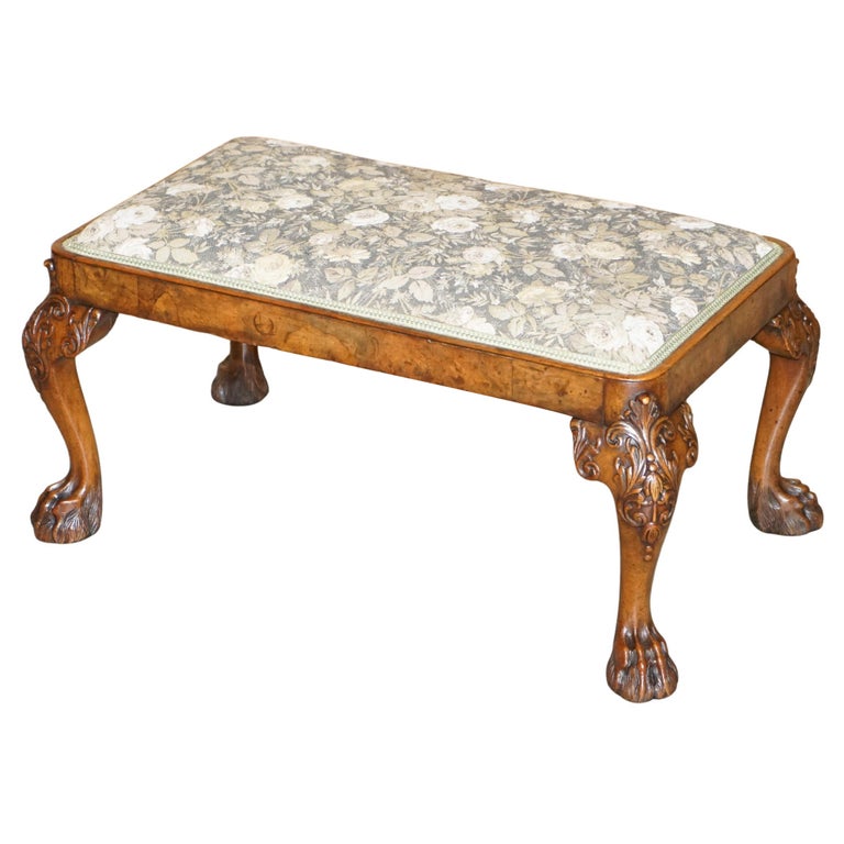 George I circa 1720 Burr Walnut Long Stool Ornately Carved Lion Hairy ...