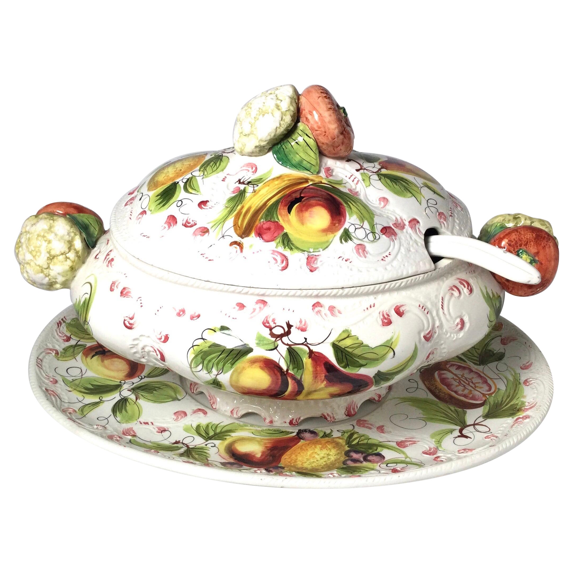 Italian Hand Painted Faience Glazed Tureen at 1stDibs