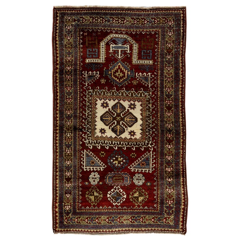 4.2x7 Ft Semi Antique Caucasian Fachralo Kazak Prayer Rug, ca 1940 For ...