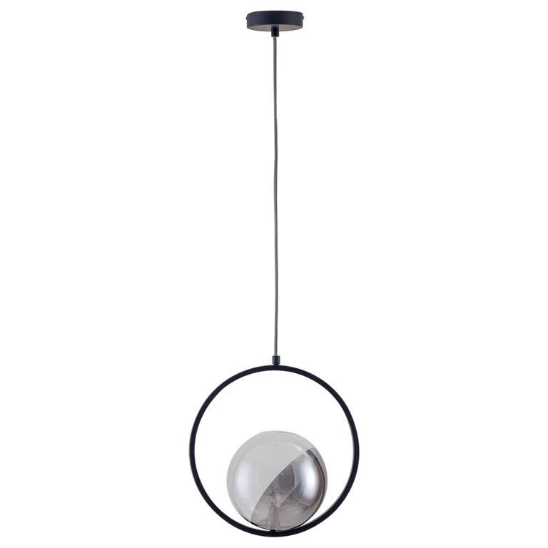 Houseof Charcoal Grey Ring Ceiling Light with Metal and Glass Shade at ...