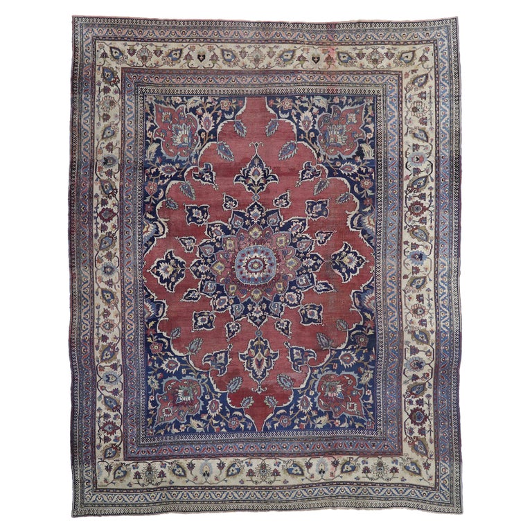 Distressed Antique Persian Mashhad Rug with Modern Rustic Style For ...