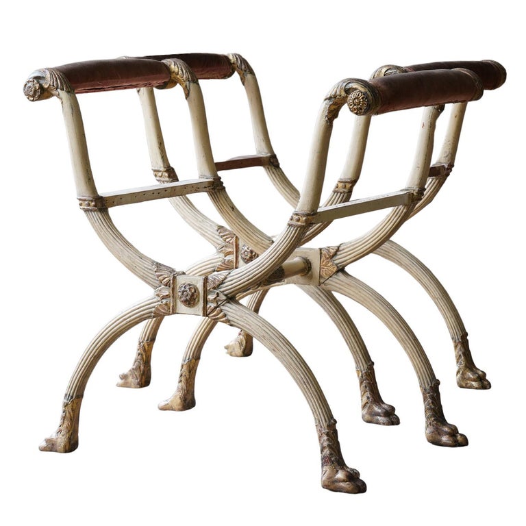 Pair of X Frame Stools by Morel and Hughes For Sale at 1stDibs