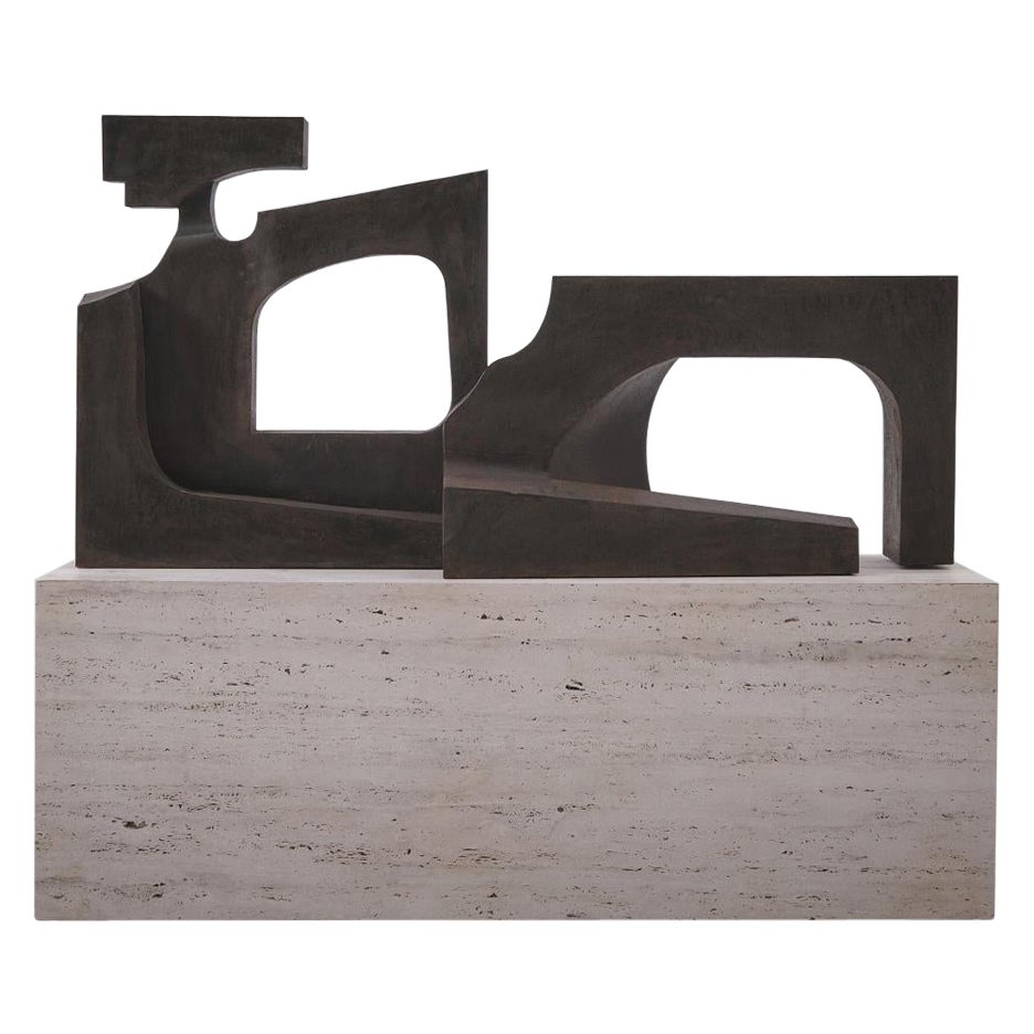 Cubist Steel Sculpture on Travertine Base, 1978 at 1stDibs