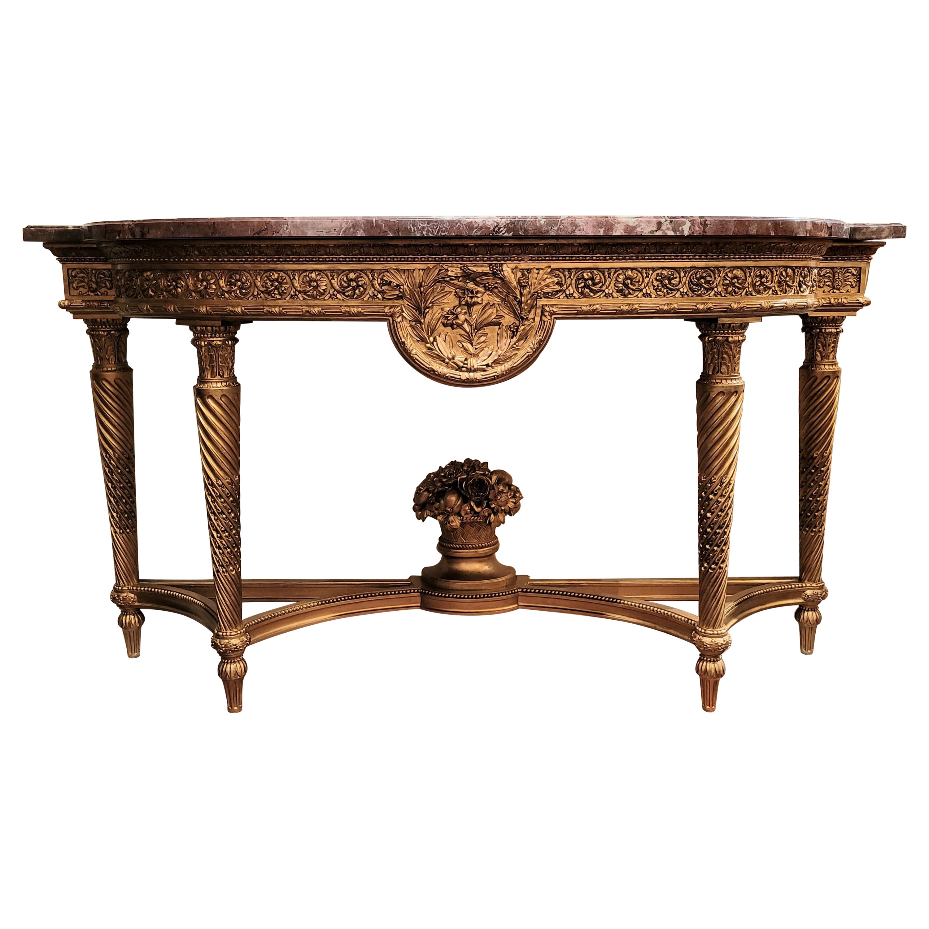 Antique French Louis XV Style Gold Console with White Marble Top, Ca ...