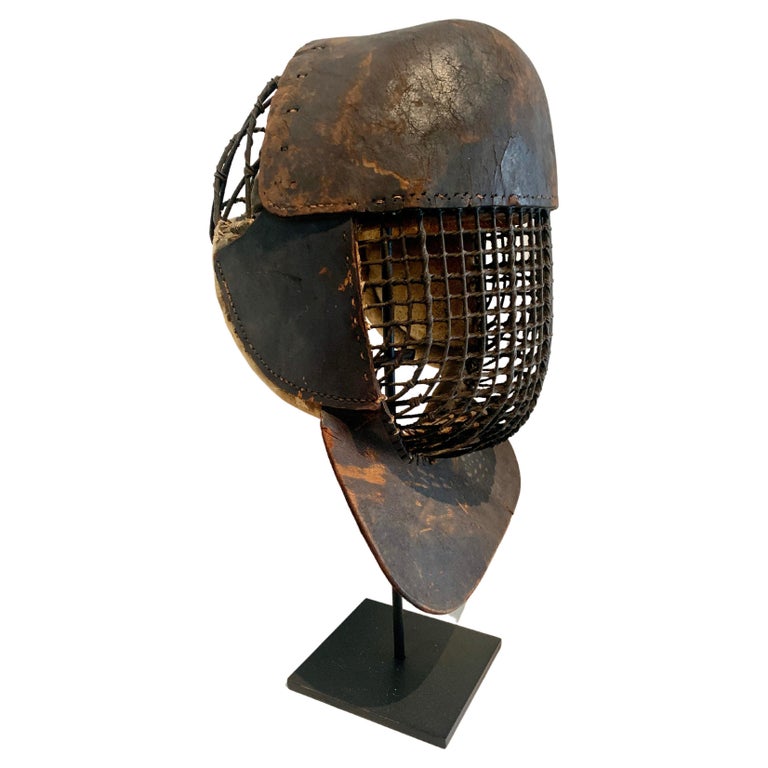 French Leather 19th Century Fencing Mask on Custom Iron Stand For Sale ...