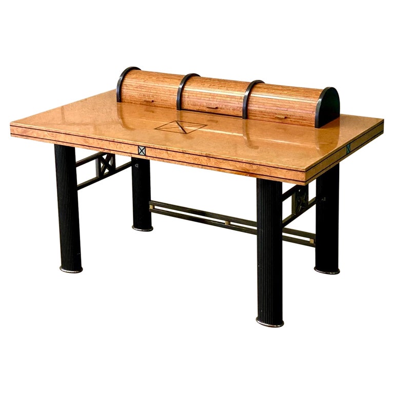 Vintage Italian Postmodern Elle Due Arredamenti Burl Wood Roll Top Desk ...