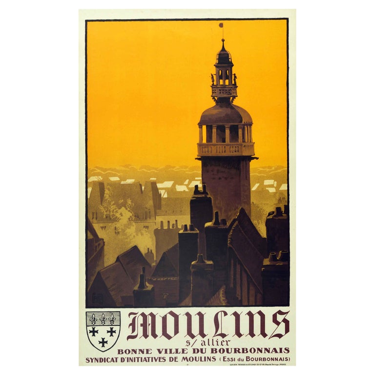 Original Vintage PLM Railway Poster Moulins Sur Allier Jacquemart Bell ...