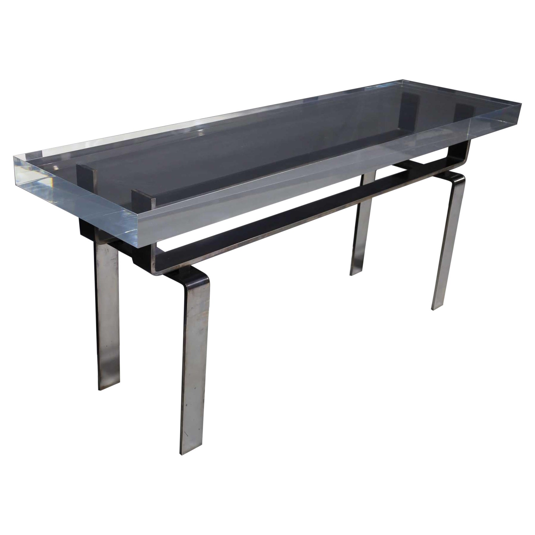 Vladimir Kagan Console in Burlwood and Lucite at 1stDibs