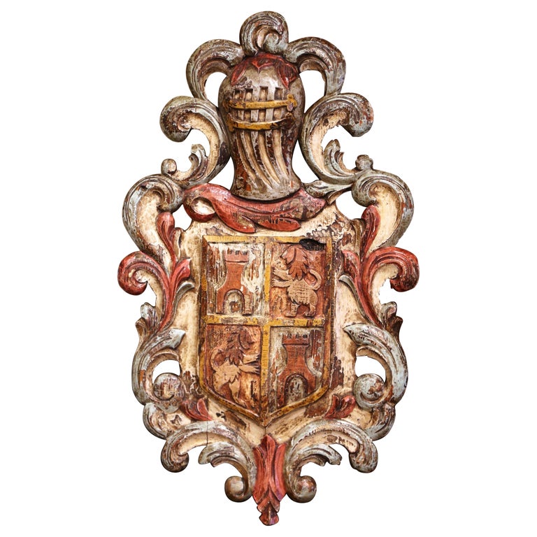Early 20th Century French Medieval Hand Carved and Painted Wall Coat of ...