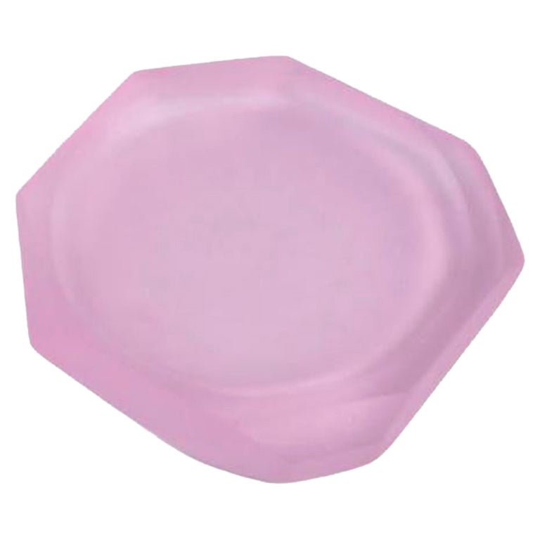 Faceted Handmade Glass Dish in Transparent Pink at 1stDibs
