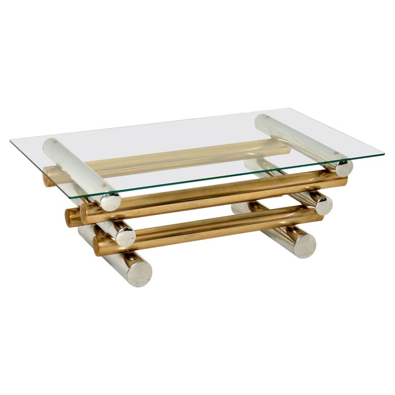 1970's Vintage Chrome and Brass Coffee Table by Pieff at 1stDibs