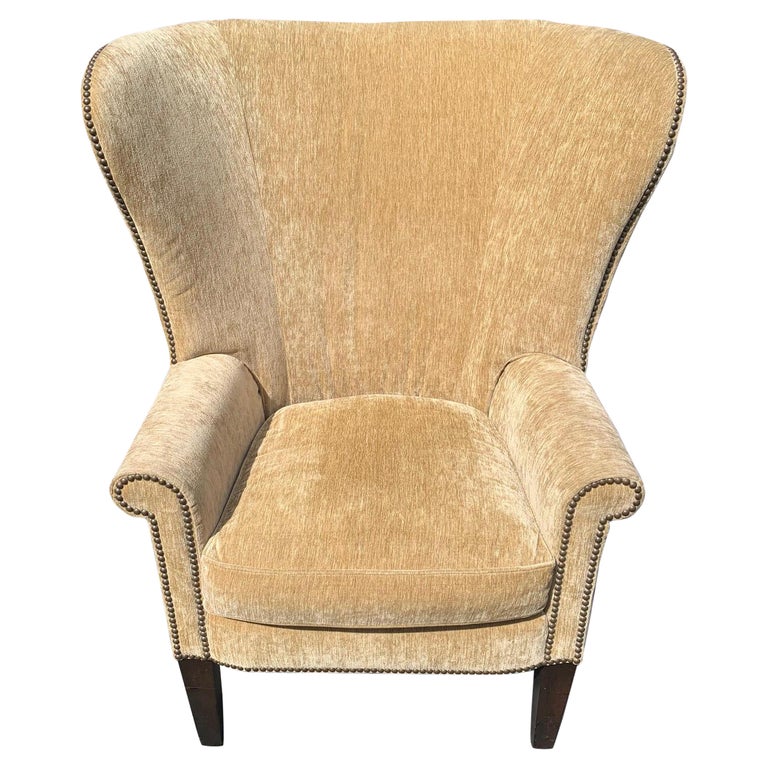 Comfy Classic Camel Mohair Velvet Wing Chair at 1stDibs