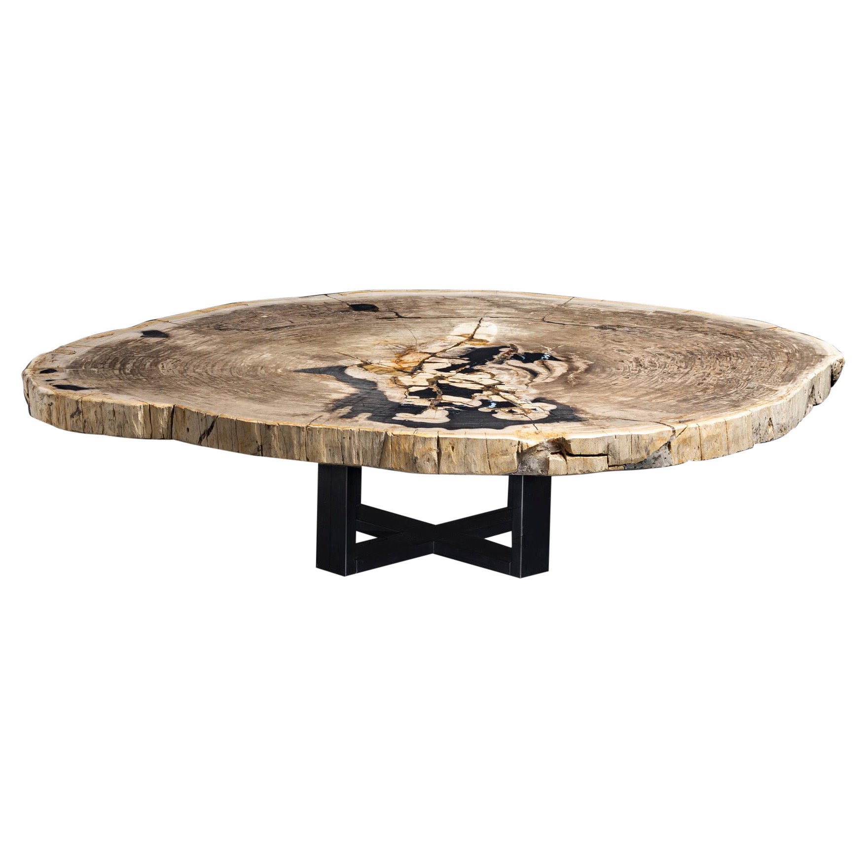 Pair of Center Tables of Brazilian Sodalite Natural Form, Metal-Plated ...