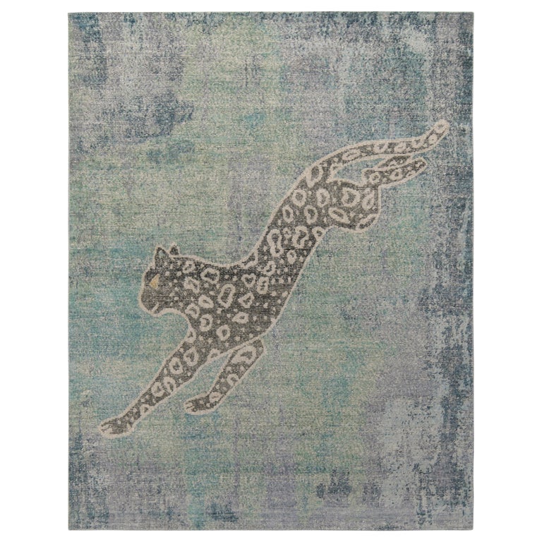Rug and Kilim’s Distressed Style Custom Rug in Blue, Gray Pictorial ...