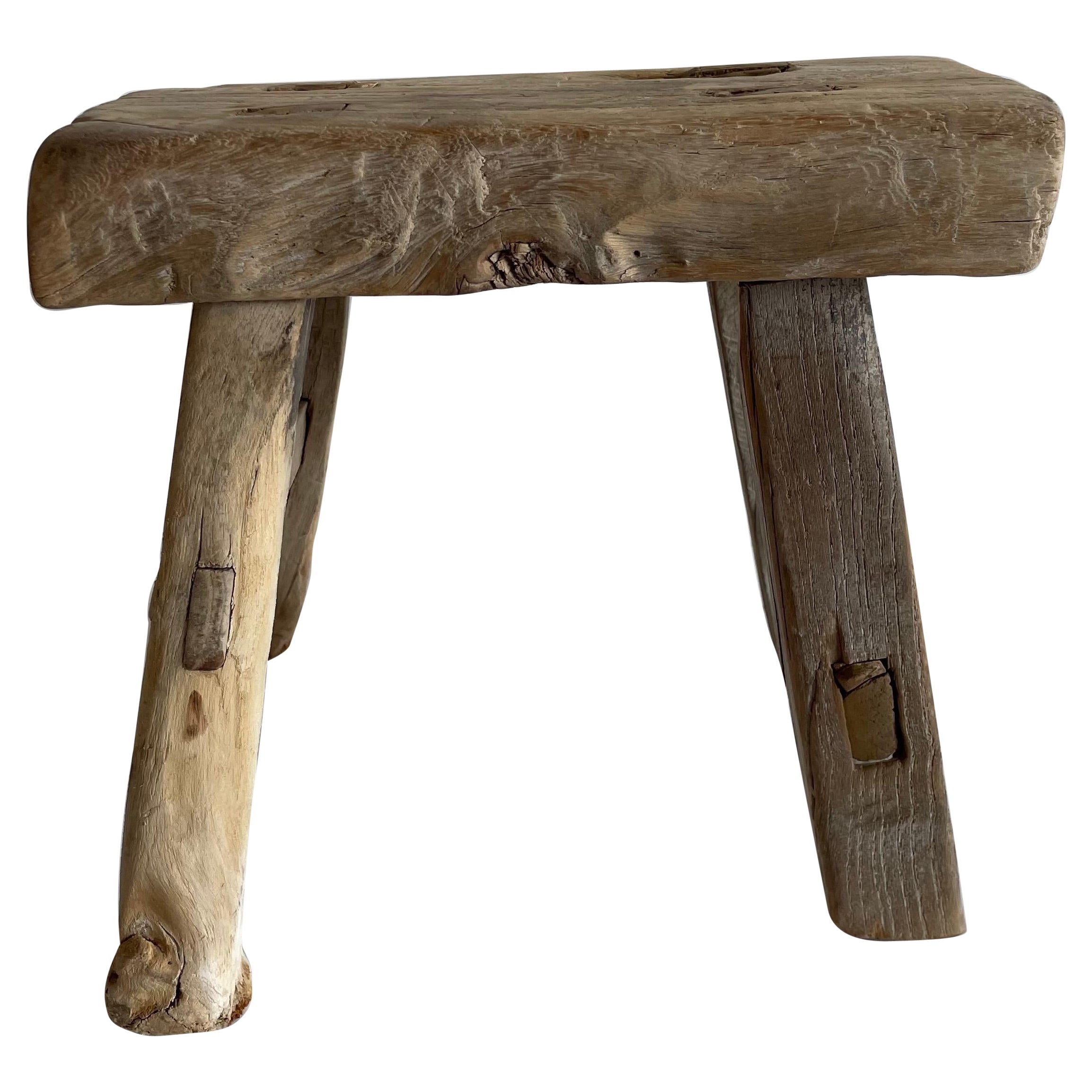Antique Mini Elm Wood Stool For Sale at 1stDibs