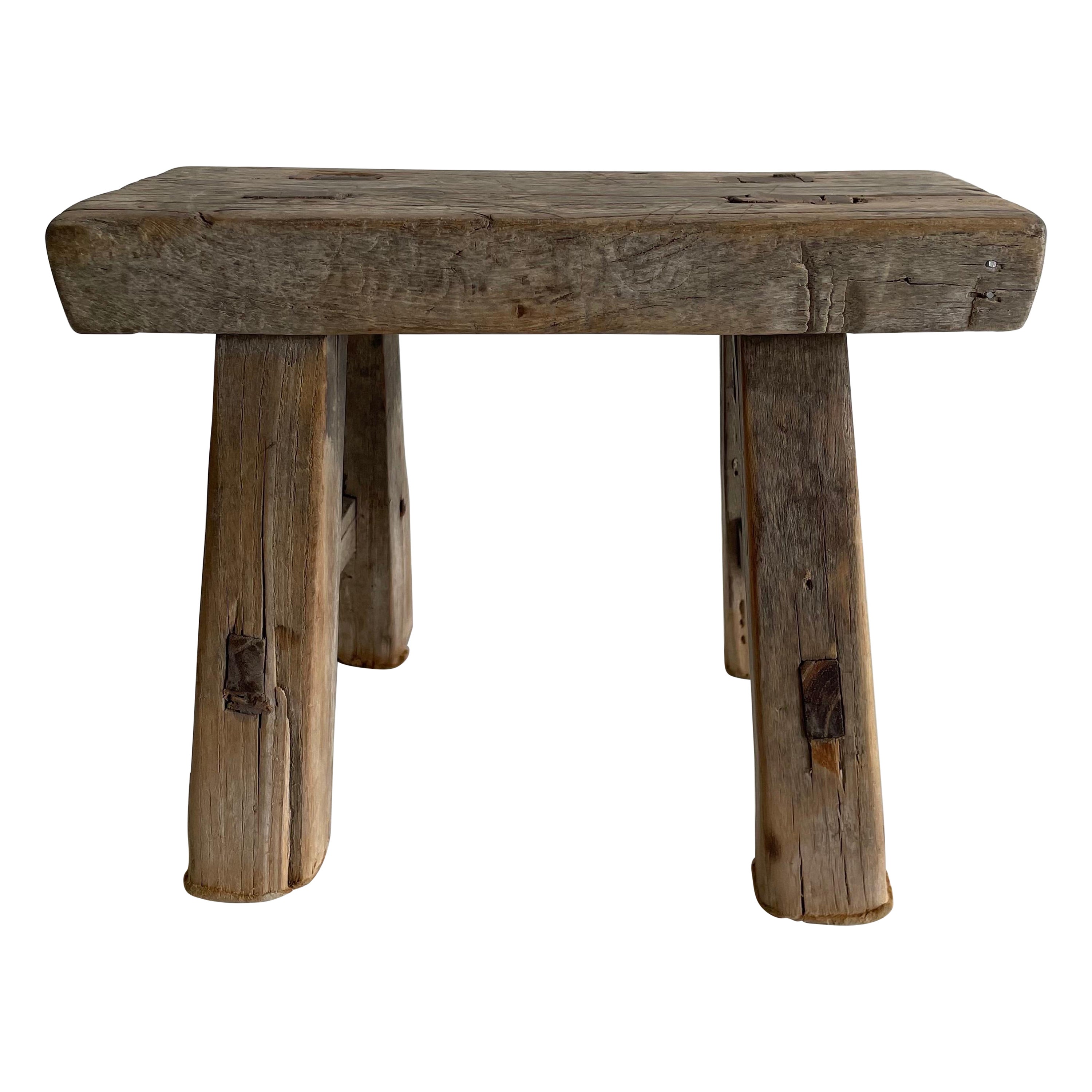 Antique Mini Elm Wood Stool For Sale at 1stDibs