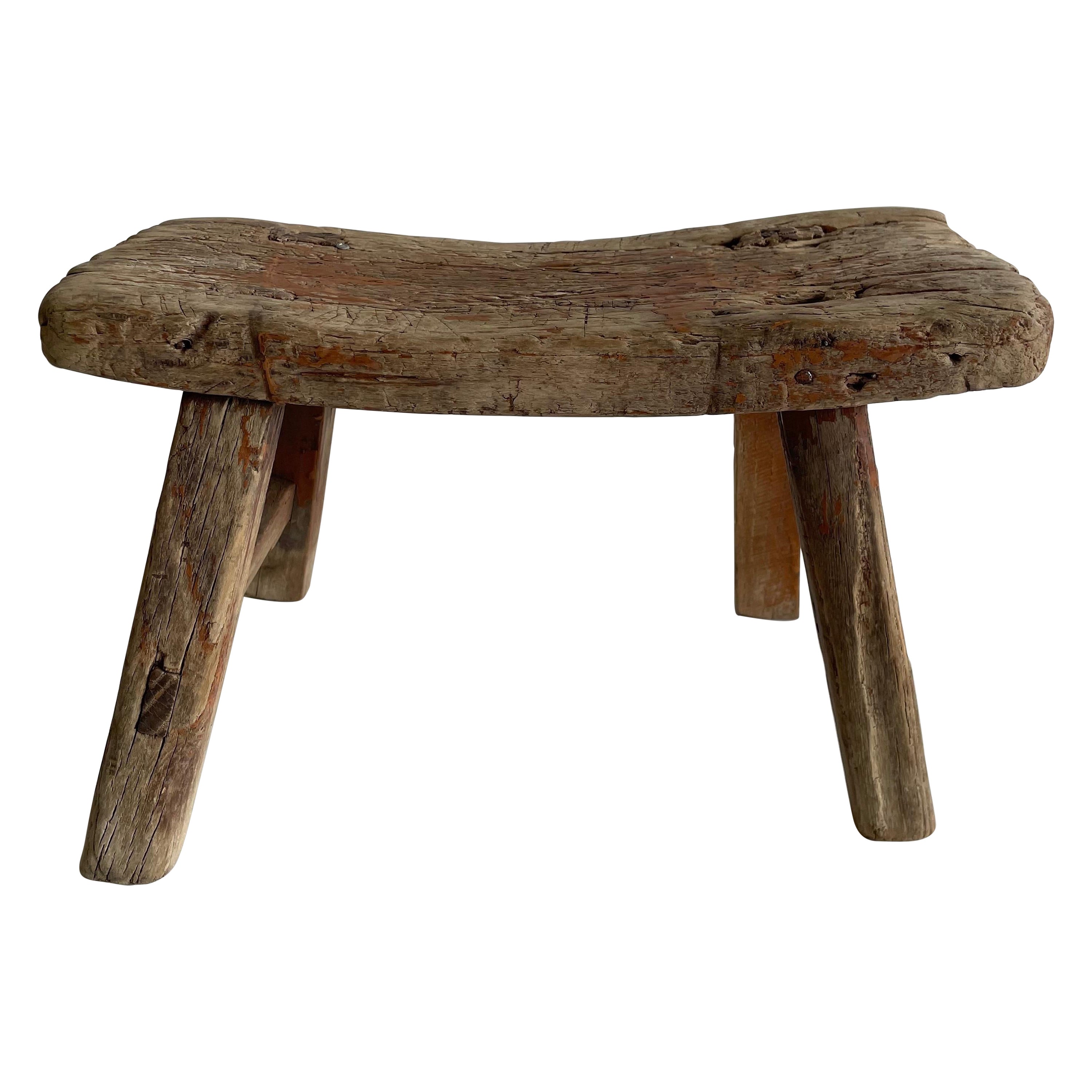 Antique Mini Elm Wood Stool For Sale at 1stDibs