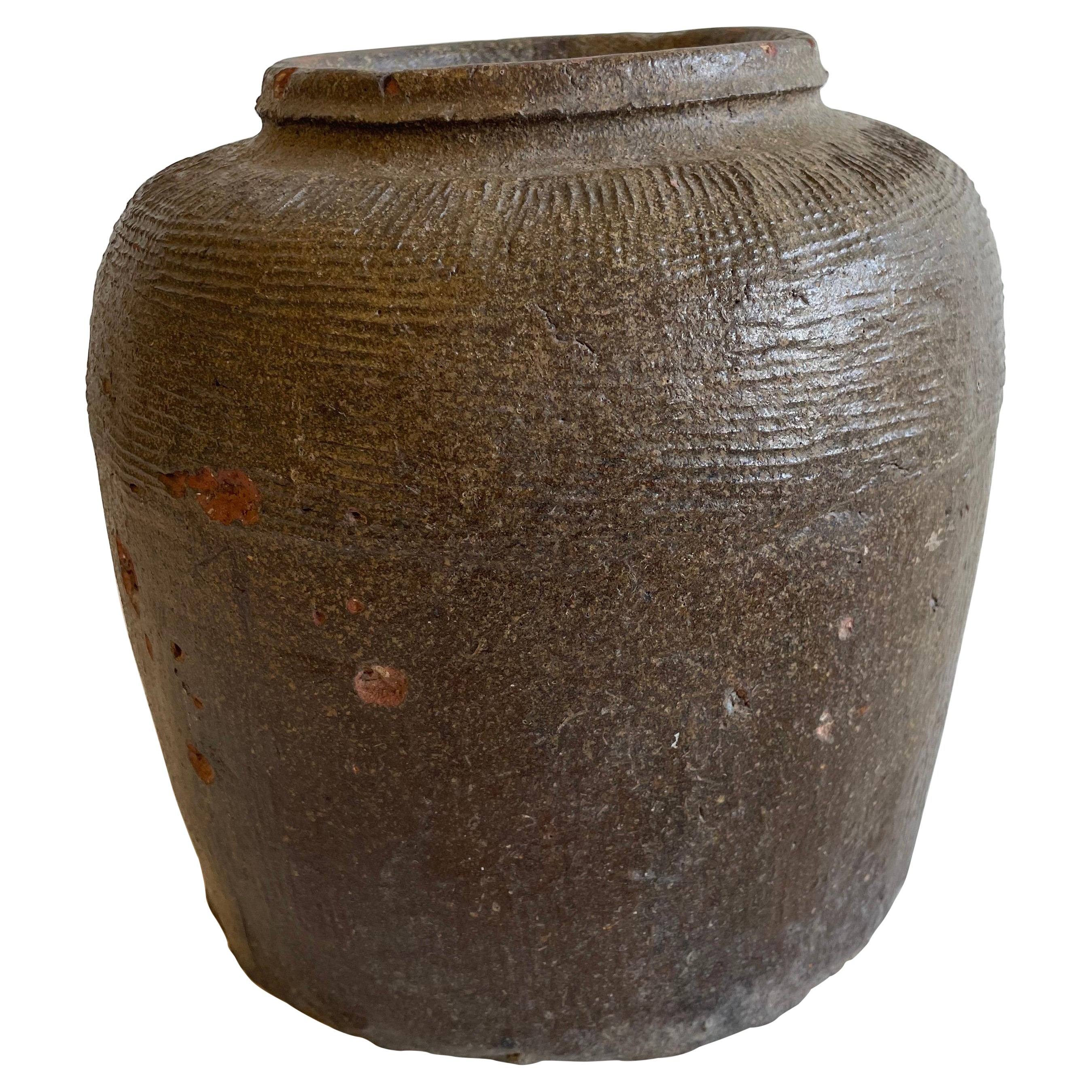 Vintage Aged Olive Green Glazed Pottery at 1stDibs
