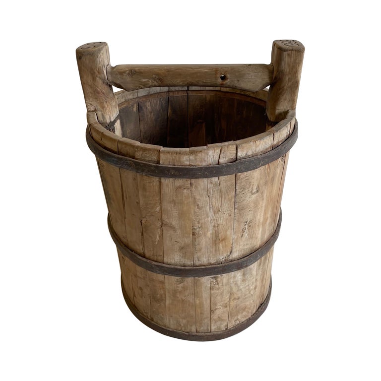 Vintage Weathered Cypress Wood Garden Buckets with Handle For Sale at ...