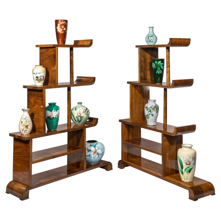 Pair of Asymmetrical Art Deco Walnut Shelves For Sale at 1stDibs