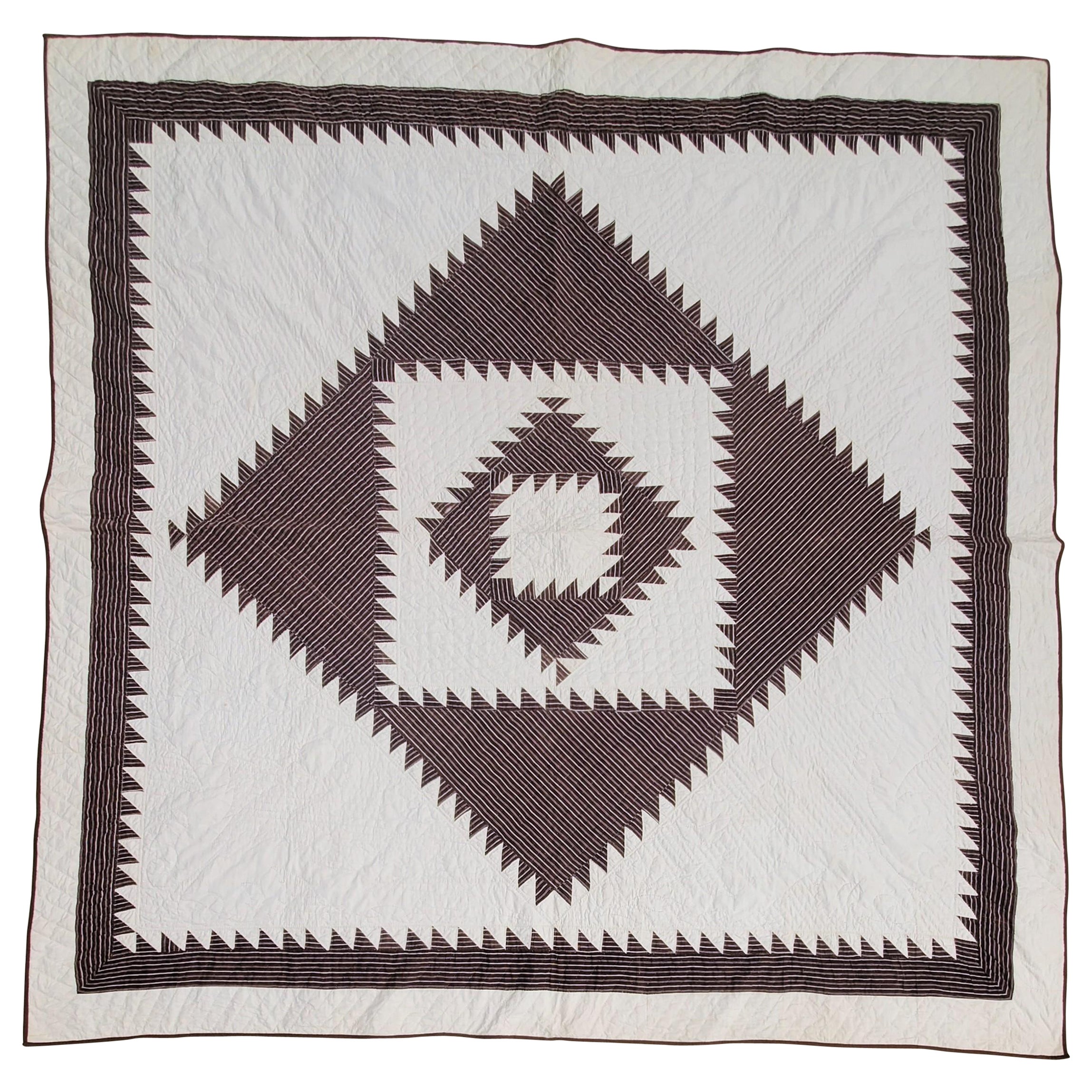 19th Century Postage Stamp Saw Tooth Diamond Quilt For Sale at 1stDibs