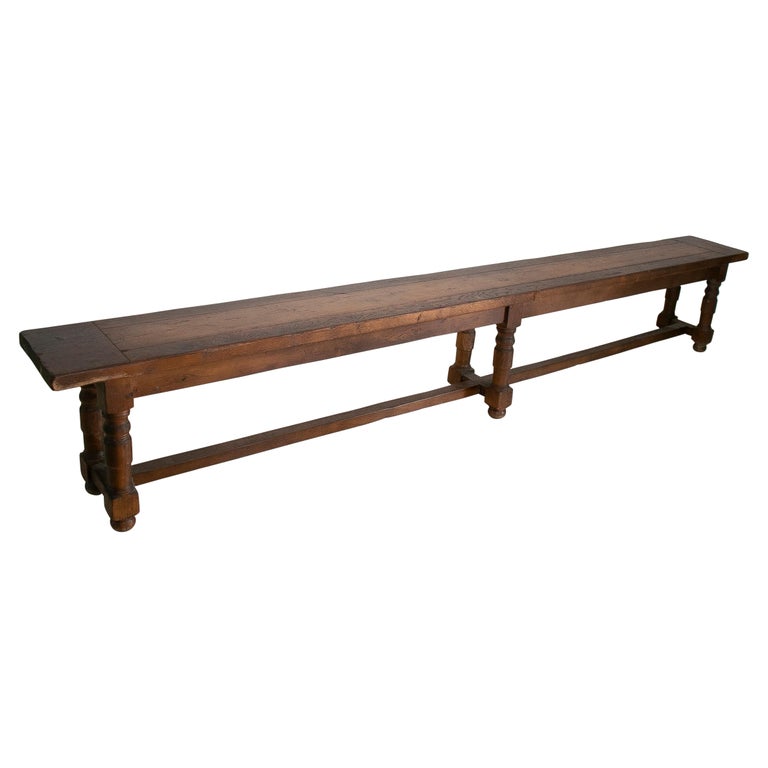 1970s Spanish Oak Long Bench w/ Beam For Sale at 1stDibs