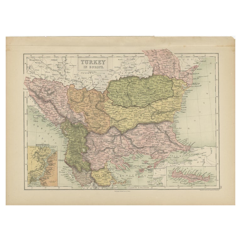 Antique Map of Turkey in Europe by A and C. Black, 1870 For Sale at 1stDibs