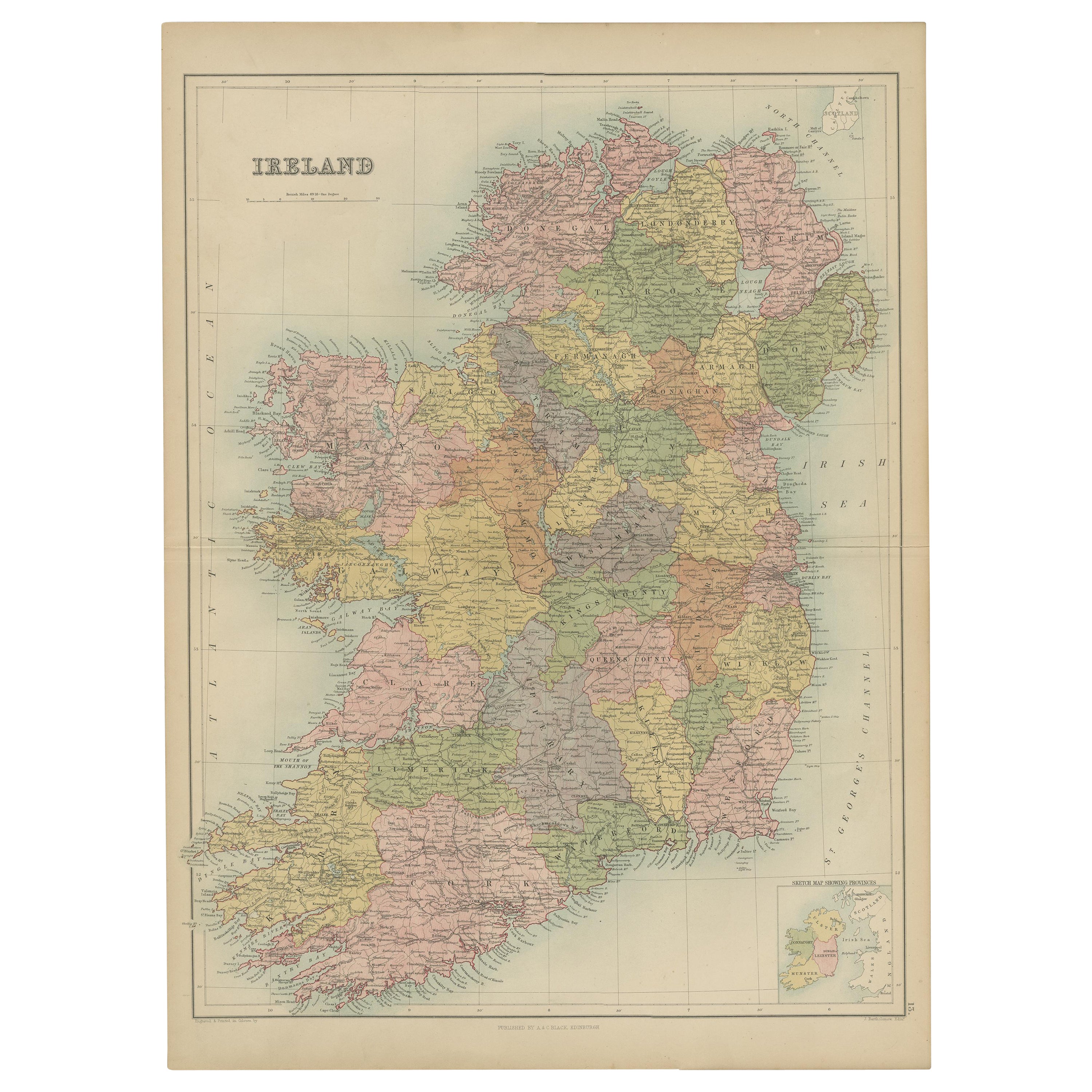 Original Antique Map of Ireland by Hughes, circa 1840 For Sale at 1stDibs