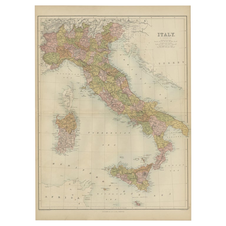 Antique Map of Italy by A and C, Black, 1870 at 1stDibs | italy map ...