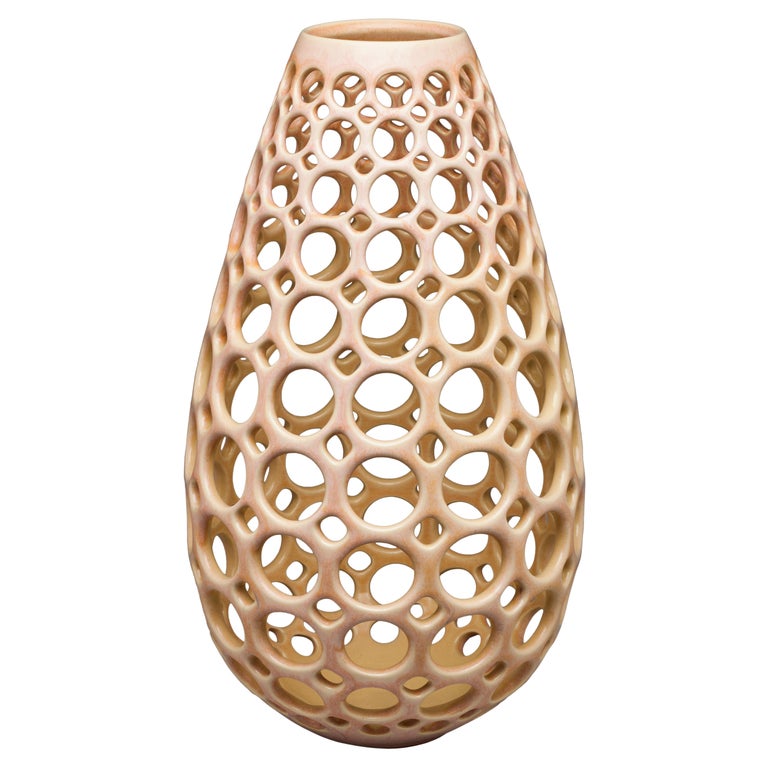 Pierced Ceramic Teardrop Vase/Sculpture-Blush/Pink For Sale at 1stDibs