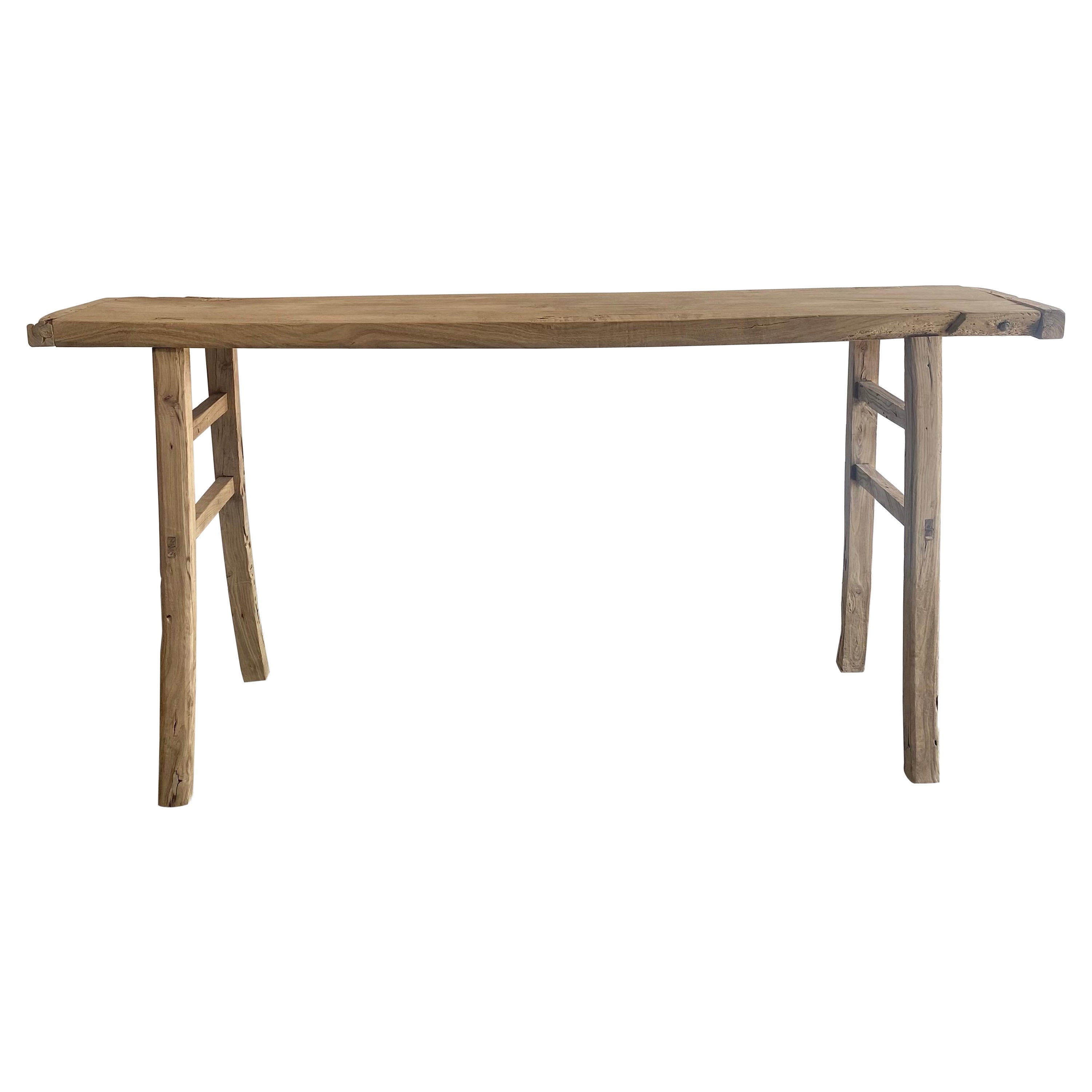 Custom Elm Wood Top/Metal Base Console Table at 1stDibs