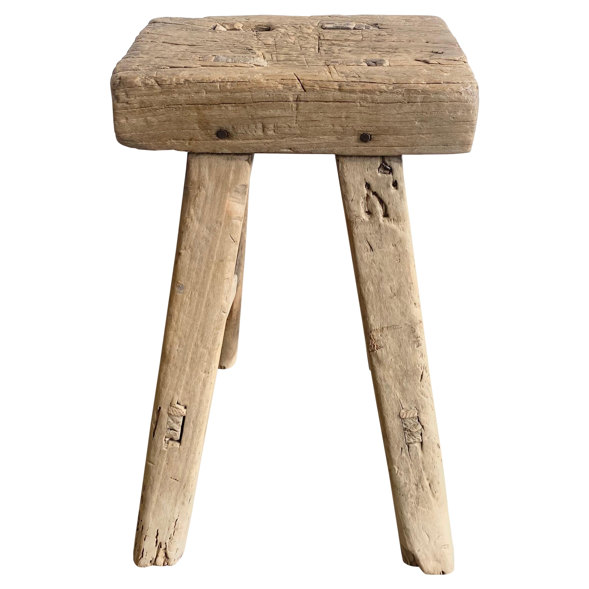 Vintage Antique Elm Wood Stool at 1stDibs