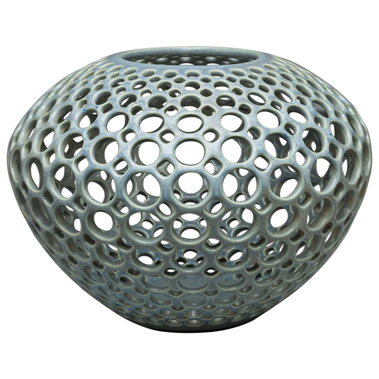Pierced Ceramic Orb Vessel/Vase- Moss Green at 1stDibs