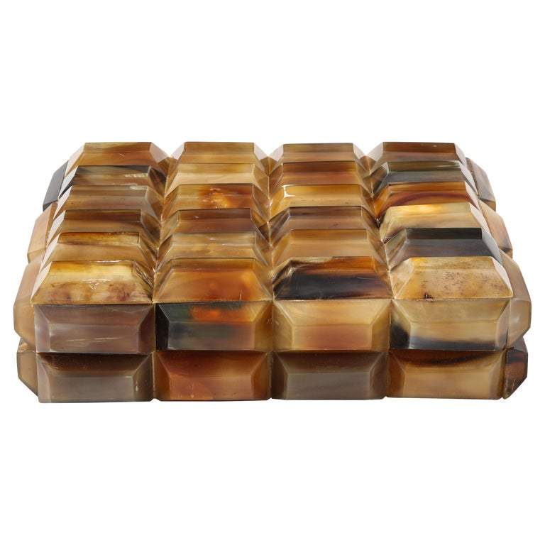Rectangular Faceted Horn Tile Keepsake Box at 1stDibs