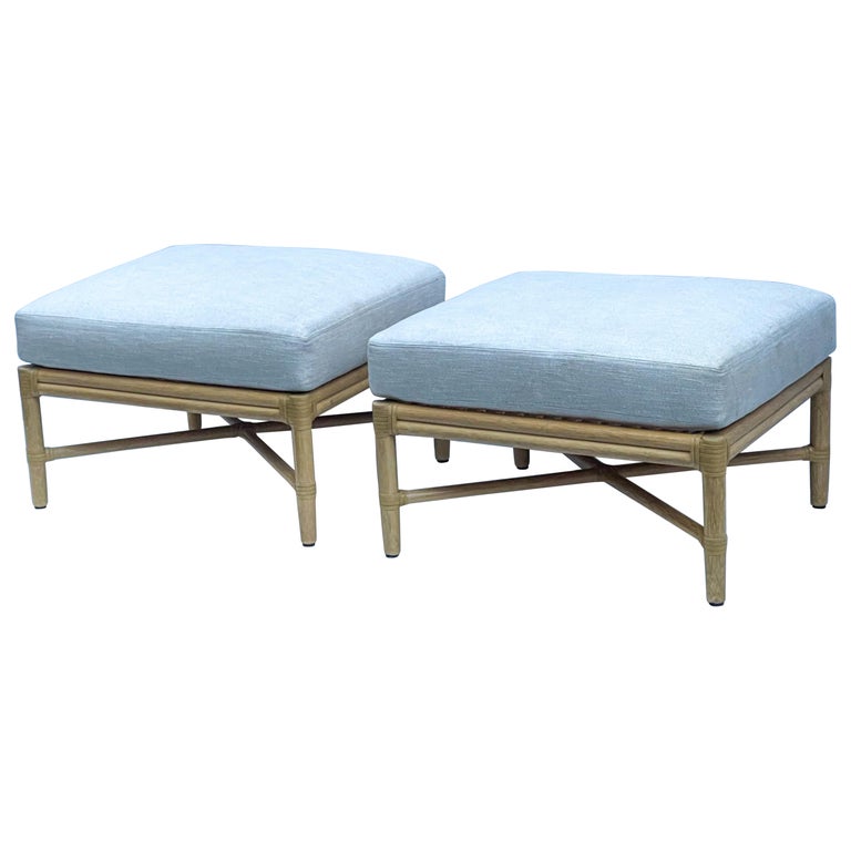 Late 20th-C. Rattan or Bamboo Ottomans by McGuire of San Francisco For ...