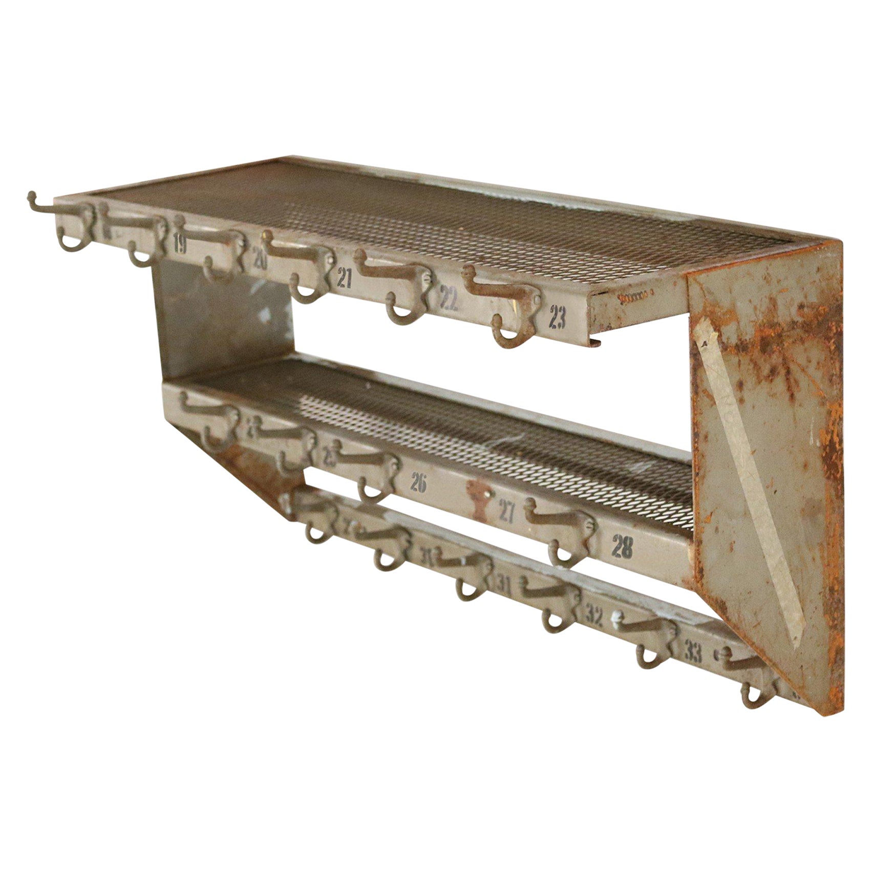 Mid-Century Industrial Unfinished Metal and Mesh Multi-Hook Wall Rack ...