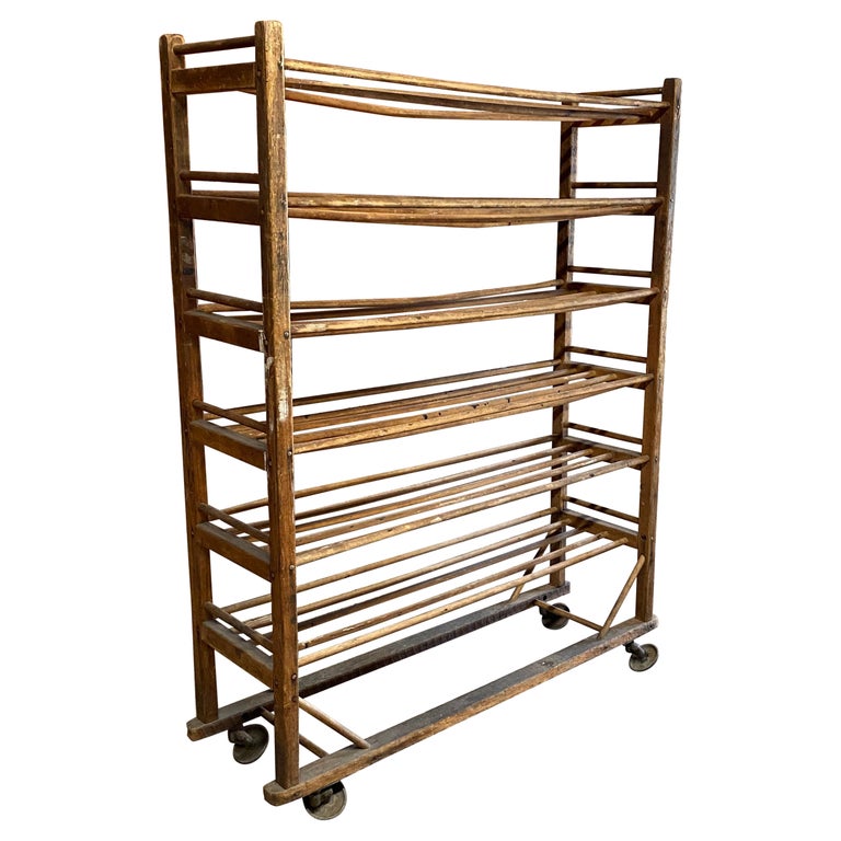 Industrial Wood Shelving Rolling Rack at 1stDibs