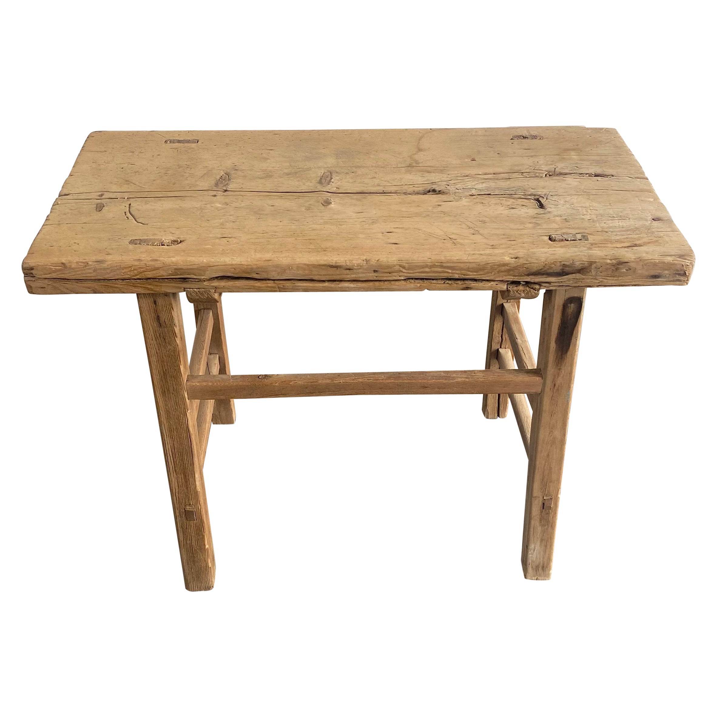 Vintage Elm Wood Rustic Console Table For Sale at 1stDibs